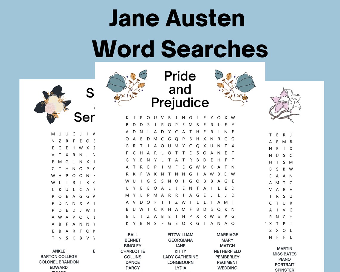 Jane Austen Word Search Puzzles - Etsy