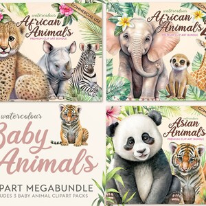 Wild Baby Animal Clipart Megabundle: Elephant, Giraffe, Panda ...