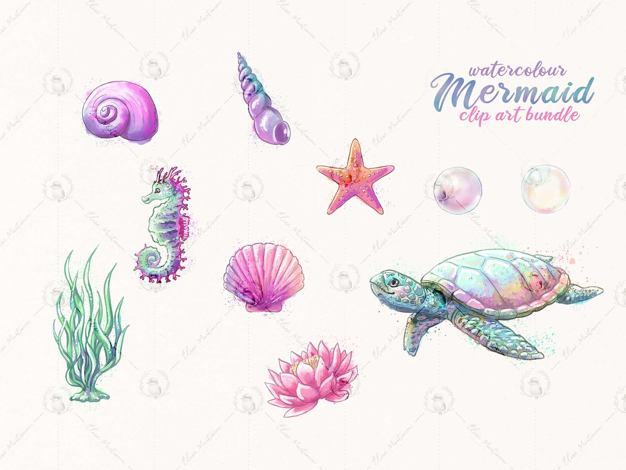 Mermaid Clipart Bundle Watercolor Mermaid PNG Mermaid Clip - Etsy
