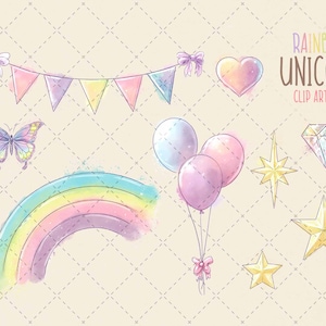 Rainbow Unicorn Clipart PNG Bundle, Pretty Watercolor Unicorn PNG ...