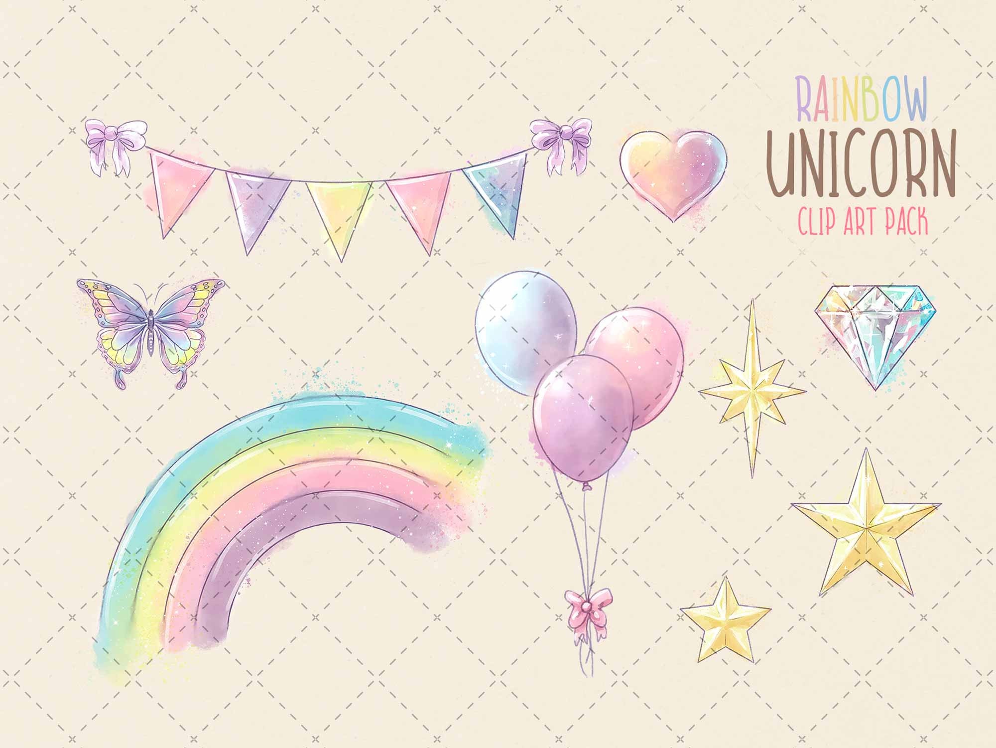 Rainbow Unicorn Clipart PNG Bundle Pretty Watercolor Unicorn - Etsy