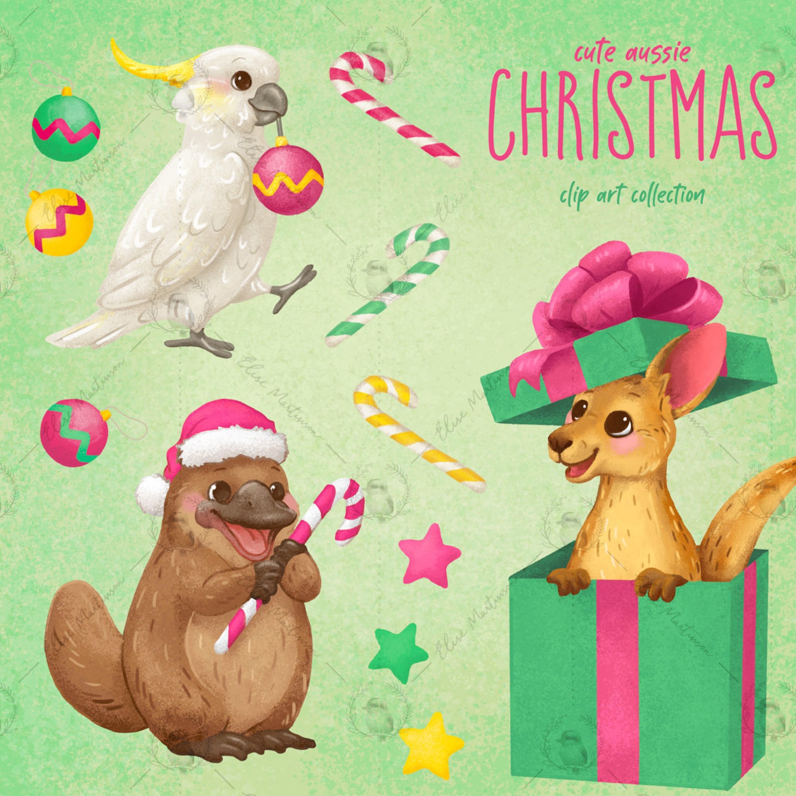 Australian Christmas Clipart Cute Aussie Animal Clip Art - Etsy