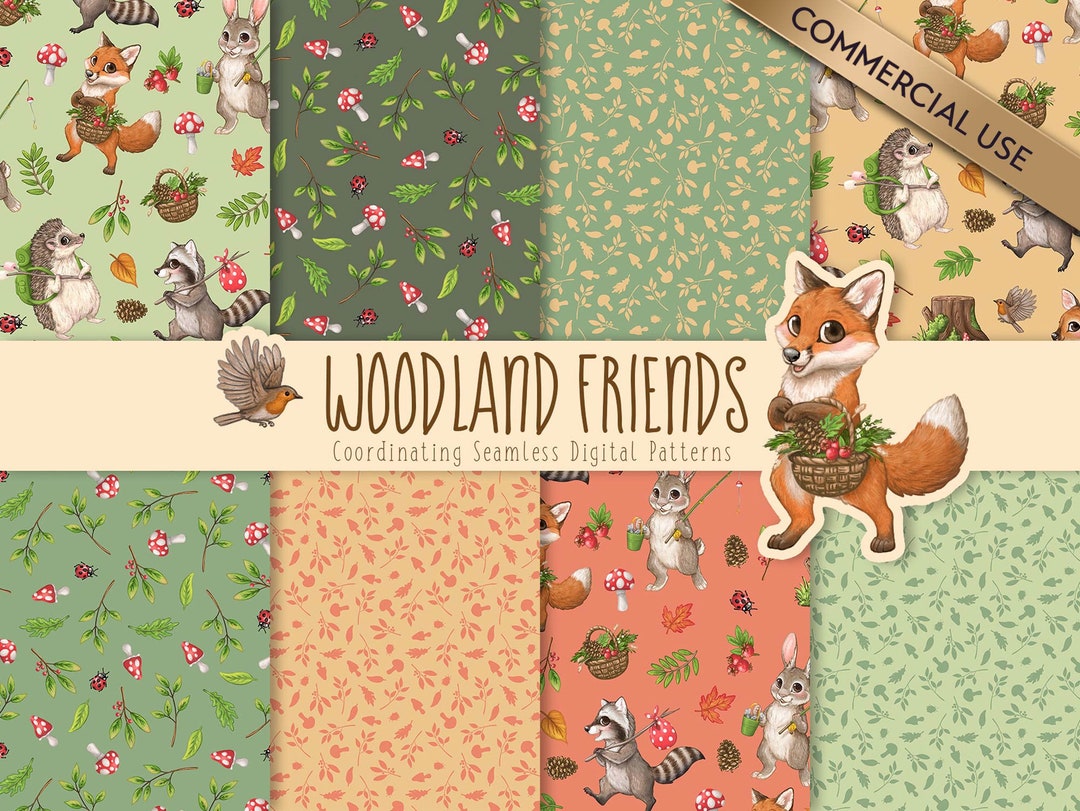 Woodland Animals Digital Papers Pack, Autumn Colors Prinable Surface ...