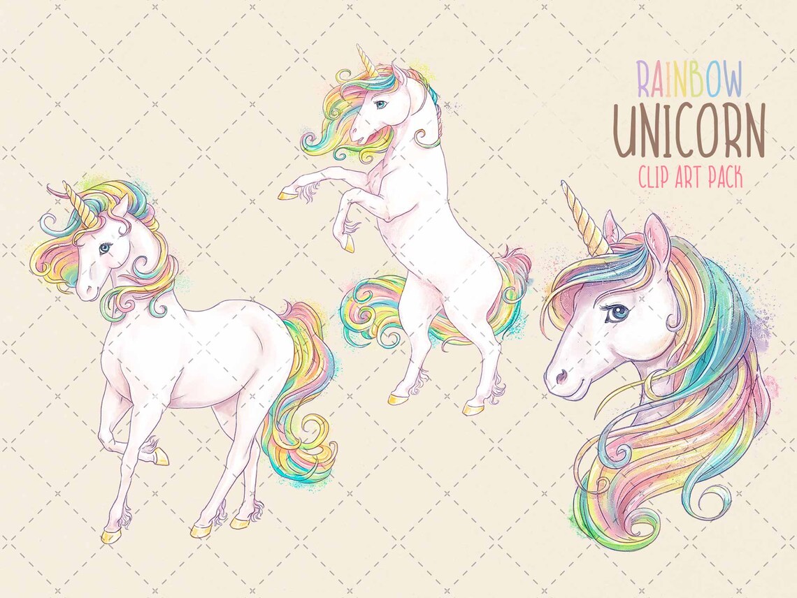 Rainbow Unicorn Clipart PNG Bundle Pretty Watercolor Unicorn - Etsy