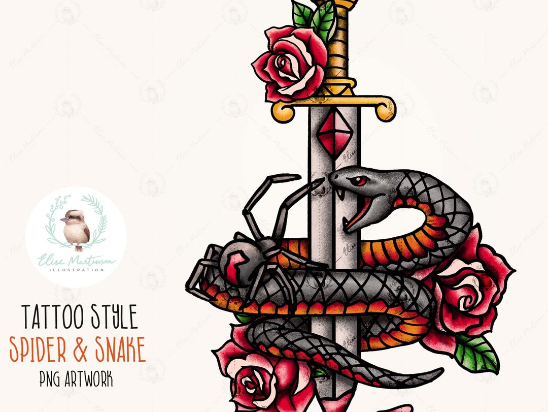 Spider & Snake Tattoo Clipart Australian Red Bellied Black - Etsy Australia