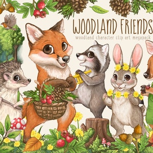 Woodland Animals Clipart Bundle Fall Cute Hand Drawn Clipart - Etsy