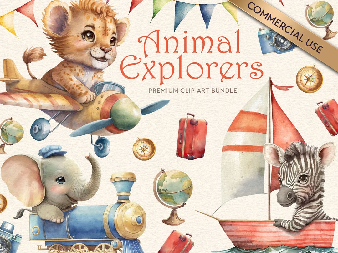 Animal Explorers Clipart for Boys | Cute Travel and Adventure Animal ...