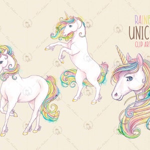 Rainbow Unicorn Clipart PNG Bundle Pretty Watercolor Unicorn - Etsy