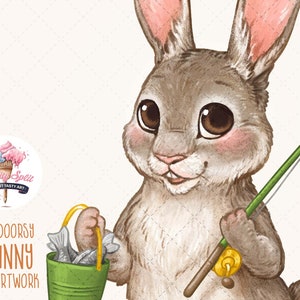 Fishing Rabbit Clipart, Cute Outdoors Clipart for Kids, Rabbit PNG ...