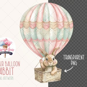 Cute Rabbit in a Hot Air Balloon PNG Clipart | Bunny Clip Art for Baby ...