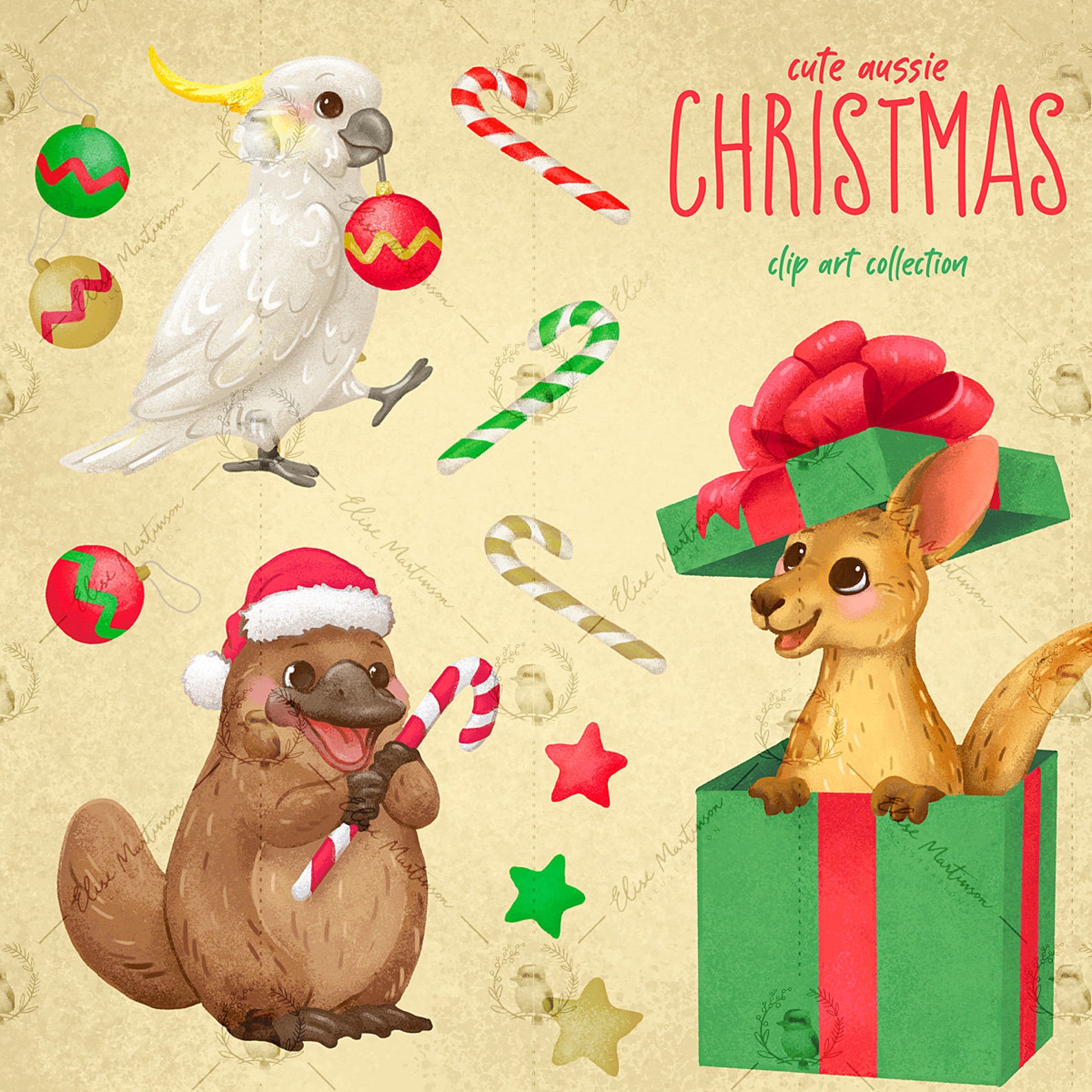 Cute Aussie Christmas Clipart Australian Christmas Clipart - Etsy