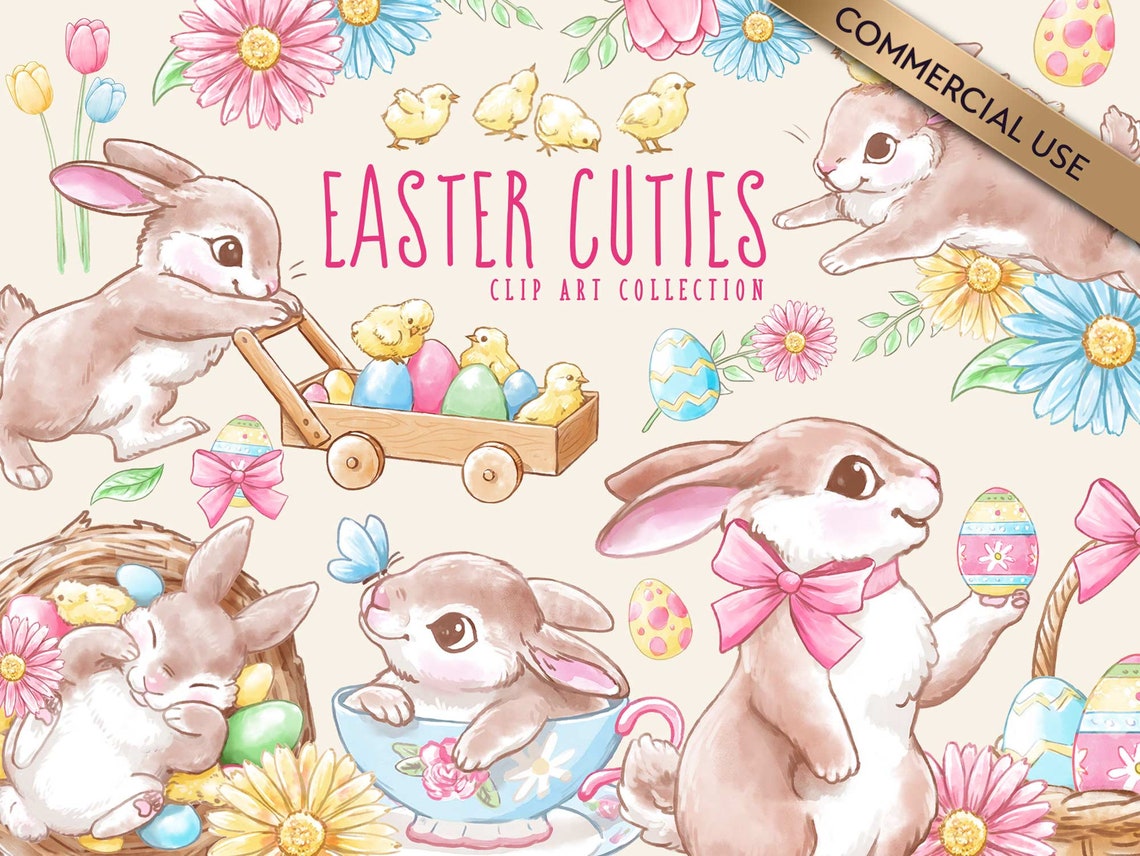Cute Easter Clipart Bundle Cute Easter Bunny PNG Clip Art - Etsy