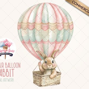 Cute Rabbit in a Hot Air Balloon PNG Clipart Bunny Clip Art for Baby ...