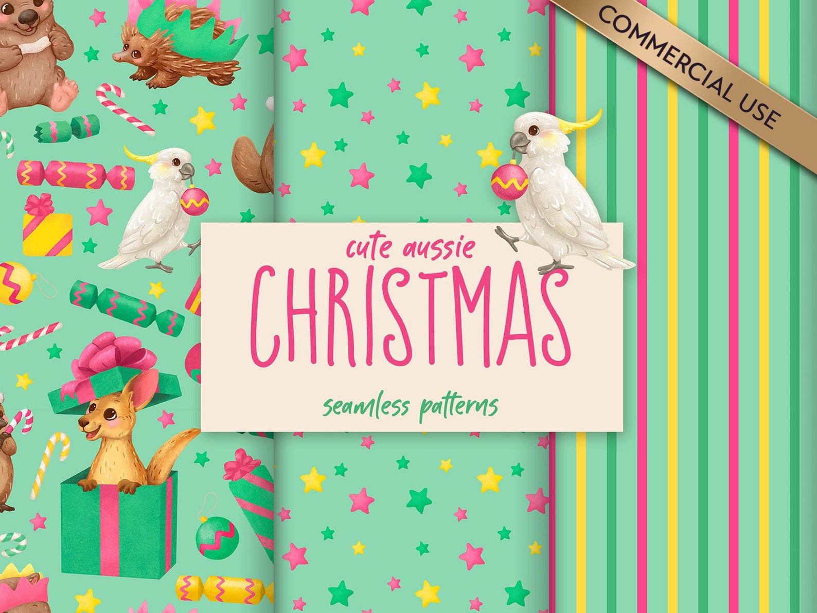 Australian Christmas Seamless Pattern | Cute Aussie Animals (digital ...