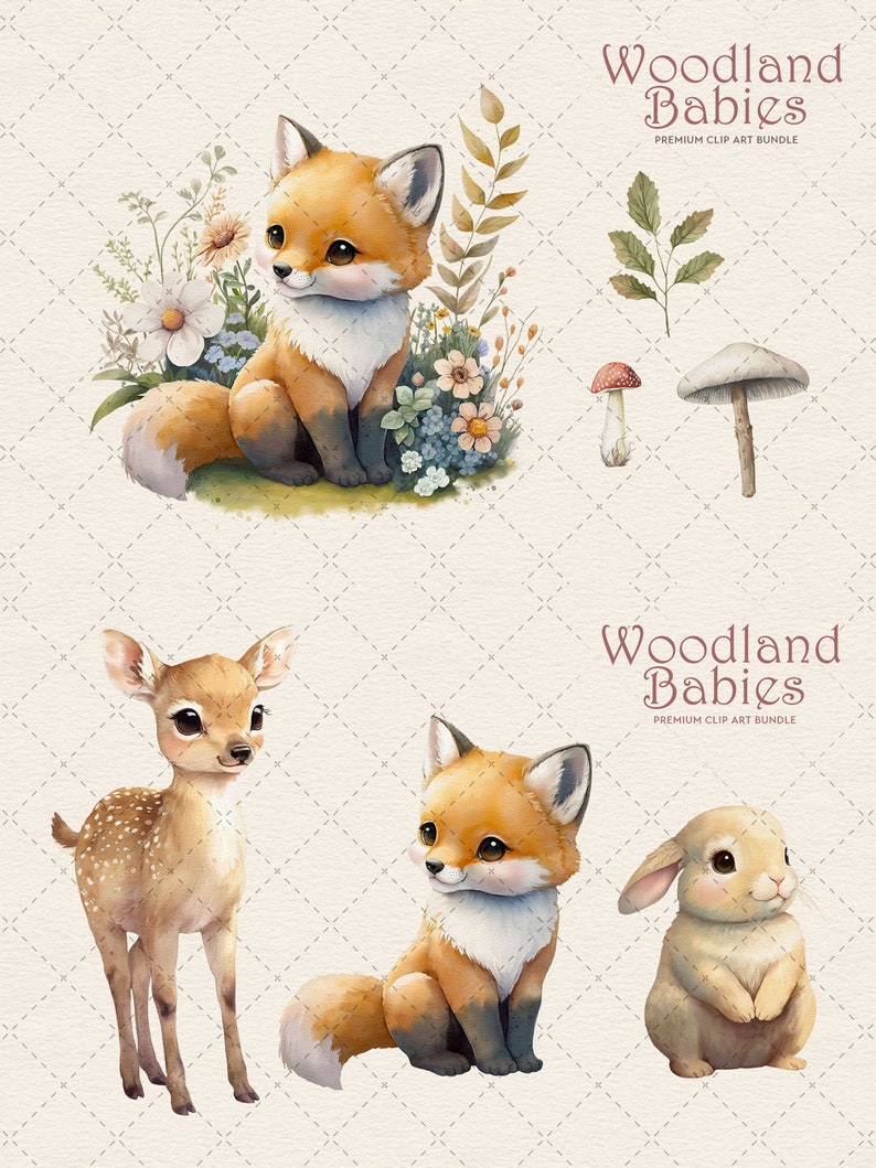 Baby Woodland Animals Clipart Megabundle Including Seamless - Etsy