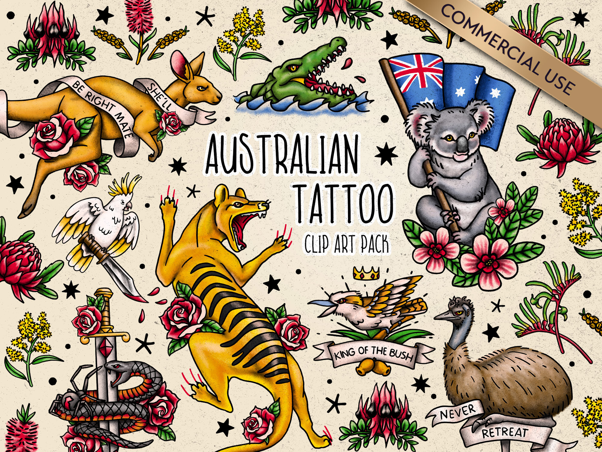 Retro Australian Animal Sailor Tattoo Clipart Traditional - Etsy Australia