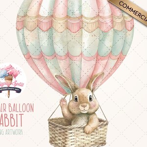 Cute Rabbit in a Hot Air Balloon PNG Clipart | Bunny Clip Art for Baby ...
