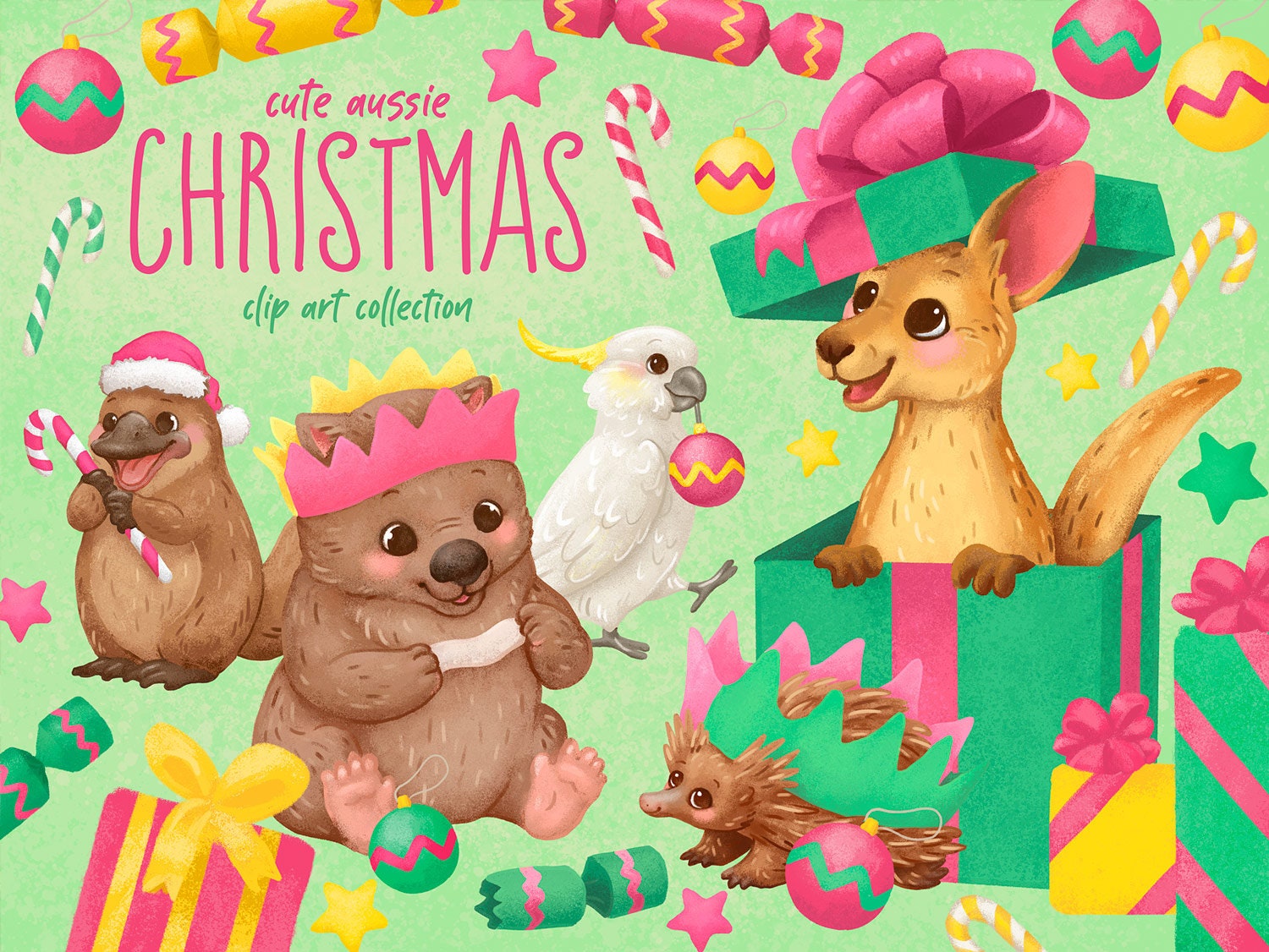 Australian Animals Christmas Clipart Card Making & Stationery ...