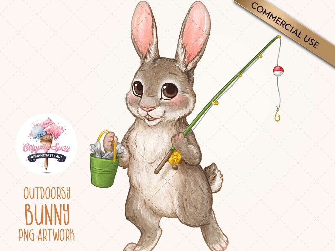 Fishing Rabbit Clipart, Cute Outdoors Clipart for Kids, Rabbit PNG ...