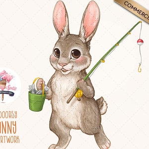 Fishing Rabbit Clipart, Cute Outdoors Clipart for Kids, Rabbit PNG ...