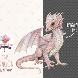 Pink Dragon Clipart, Elegant Watercolor Dragon Clipart for Girls ...