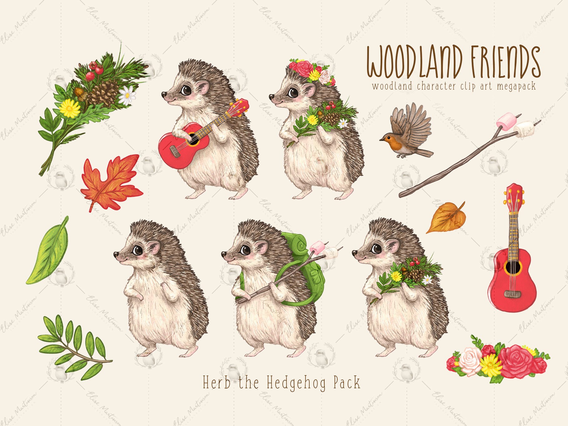 Hand Drawn Woodland Animals Clipart Bundle (PNG Illustration) - Etsy