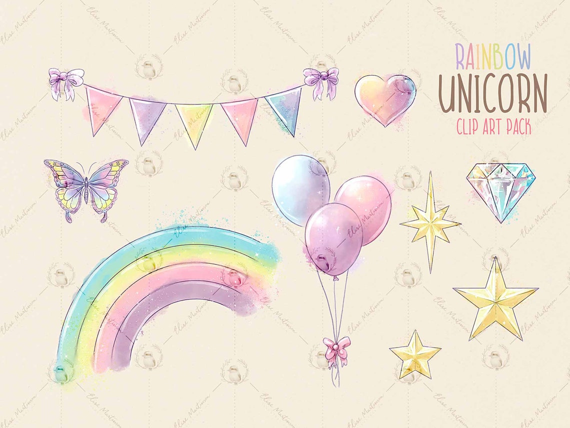 Rainbow Unicorn Clipart PNG Bundle Pretty Watercolor Unicorn - Etsy