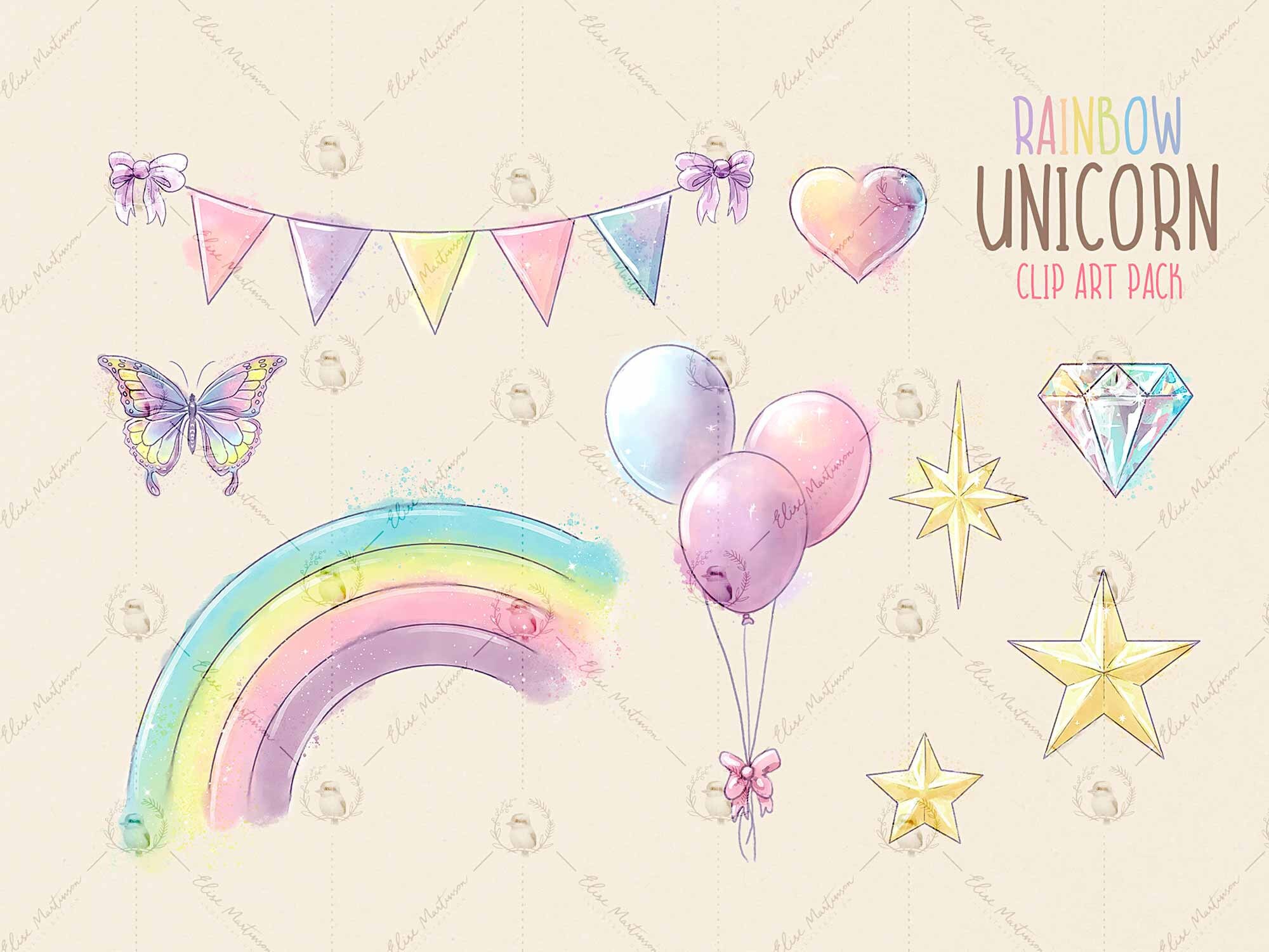 Rainbow Unicorn Clipart PNG Bundle Pretty Watercolor Unicorn - Etsy