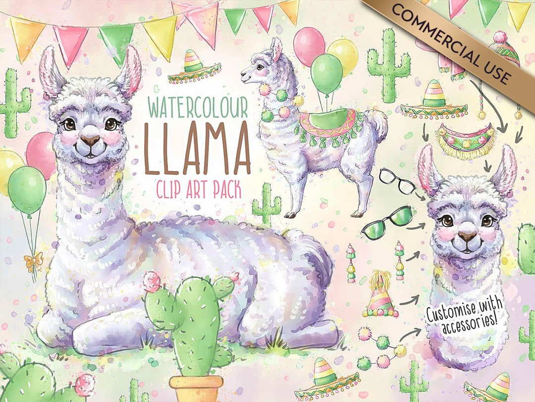 Watercolor Llama Clipart Bundle, Alpaca Party Invites (digital Download ...