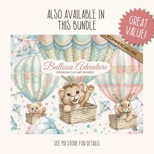 Cute Rabbit in a Hot Air Balloon PNG Clipart | Bunny Clip Art for Baby ...