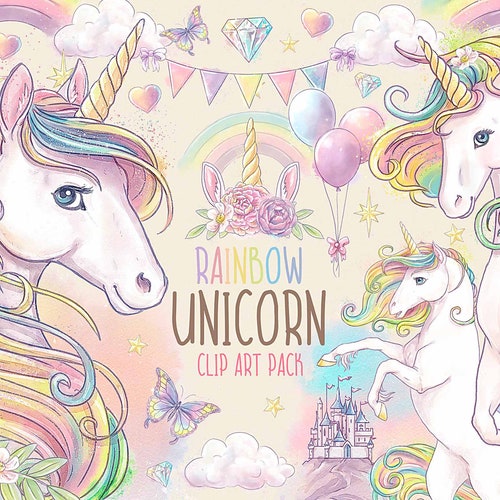 Watercolor Unicorn Clipart Unicorn Png Rainbow Unicorn - Etsy