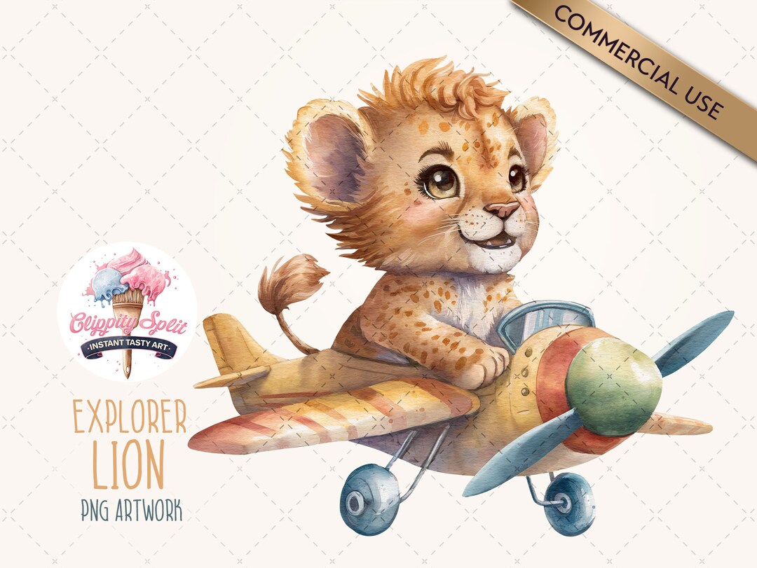 Cute Baby Lion Character PNG Clipart | Pilot Lion in Plane for Boys ...