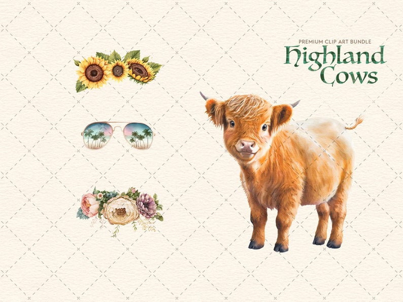 Watercolour Highland Cows Clipart Cute Adorable Fluffy Cows - Etsy