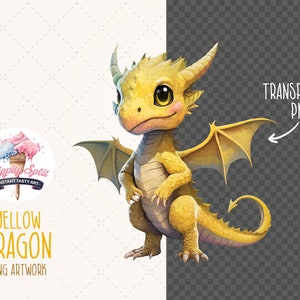 Yellow Dragon Clipart | Cute Dragon Character PNG | Instant Download ...