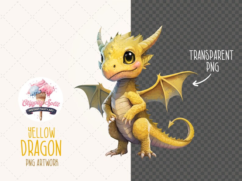 Yellow Dragon Clipart Cute Dragon Character PNG Instant - Etsy