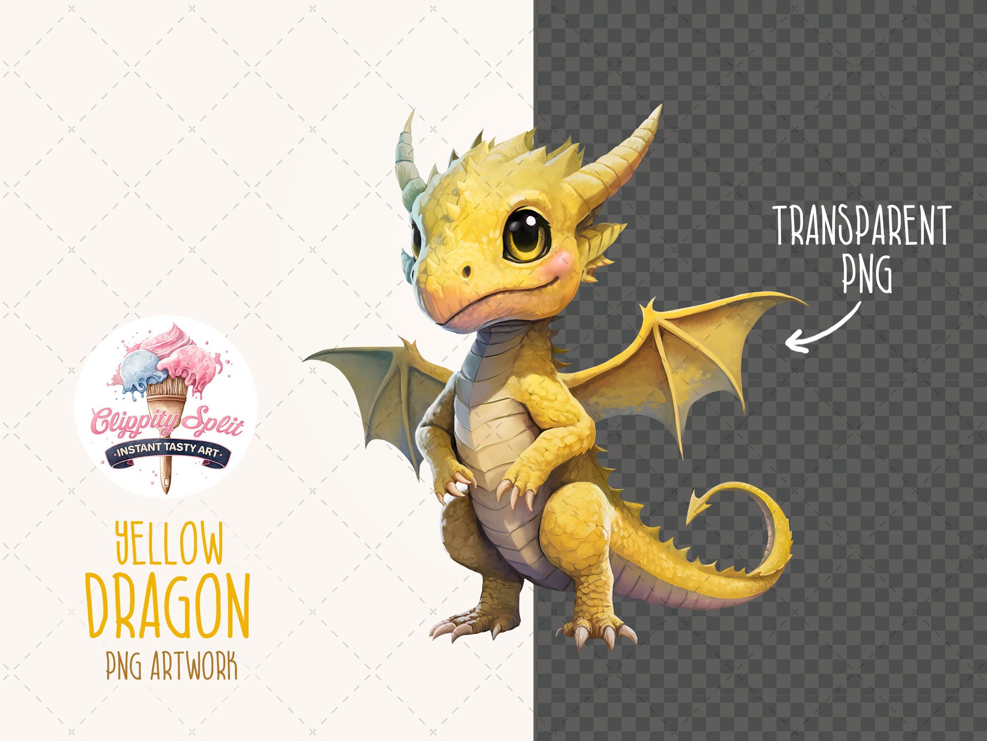 Yellow Dragon Clipart Cute Dragon Character PNG Instant - Etsy