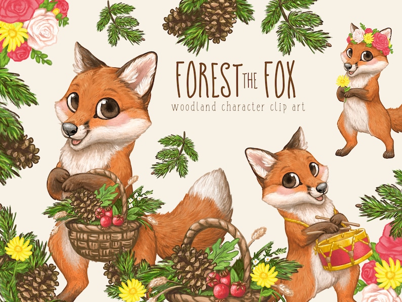 Cute Fox Clipart Woodland Clipart Fox Illustrations Fox - Etsy