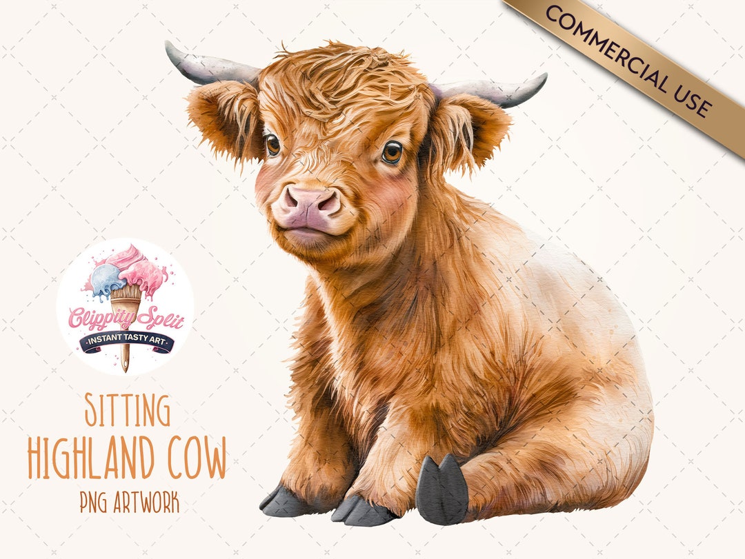 Watercolor Highland Cow Clipart | Cute Sitting Fluffy Cows Clip Art ...