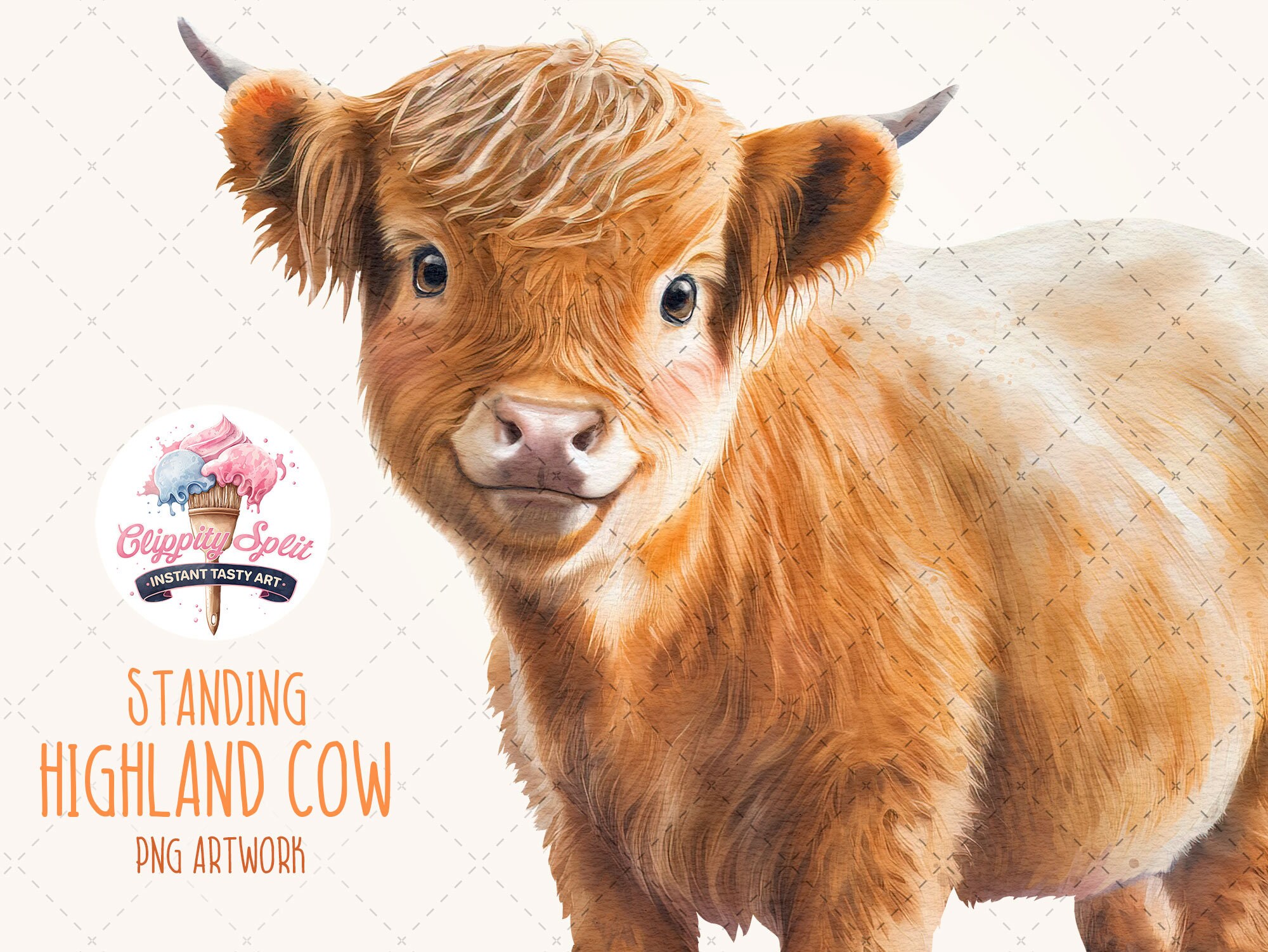 Watercolour Highland Cow Clipart Cute Smiling Fluffy Cow - Etsy