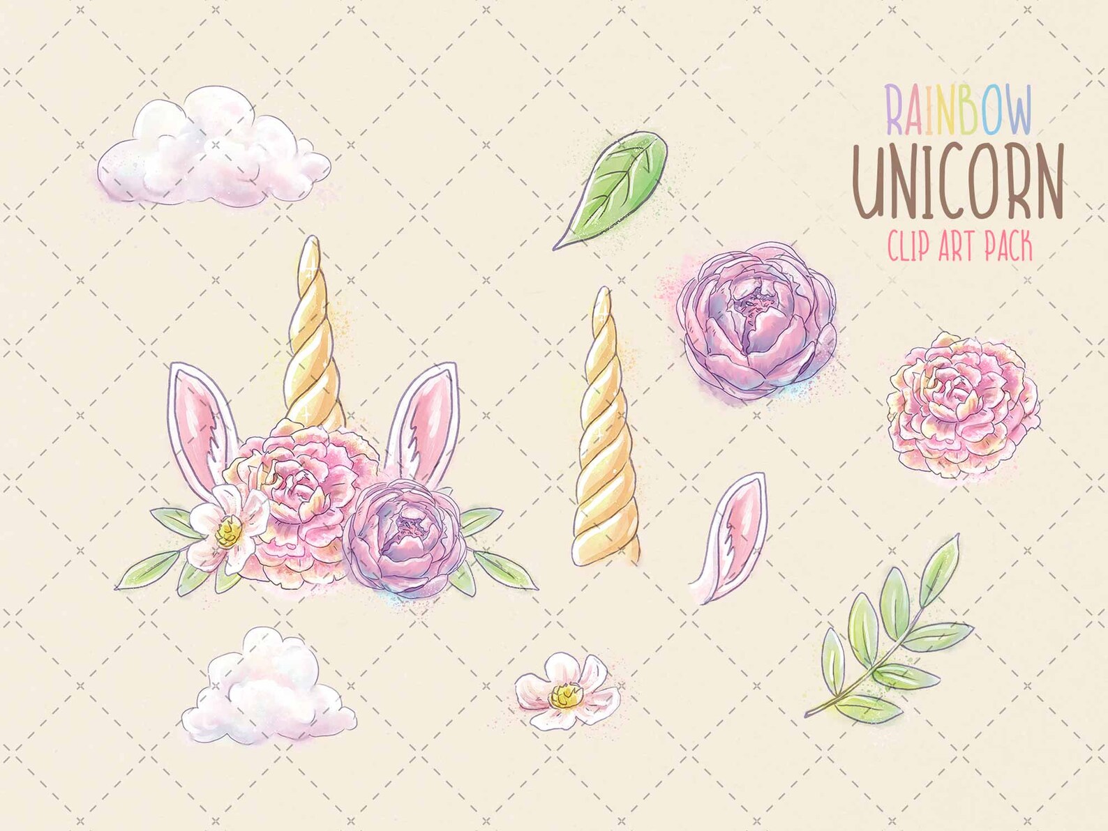 Rainbow Unicorn Clipart PNG Bundle, Pretty Watercolor Unicorn PNG ...
