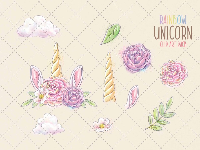 Rainbow Unicorn Clipart PNG Bundle Pretty Watercolor Unicorn - Etsy