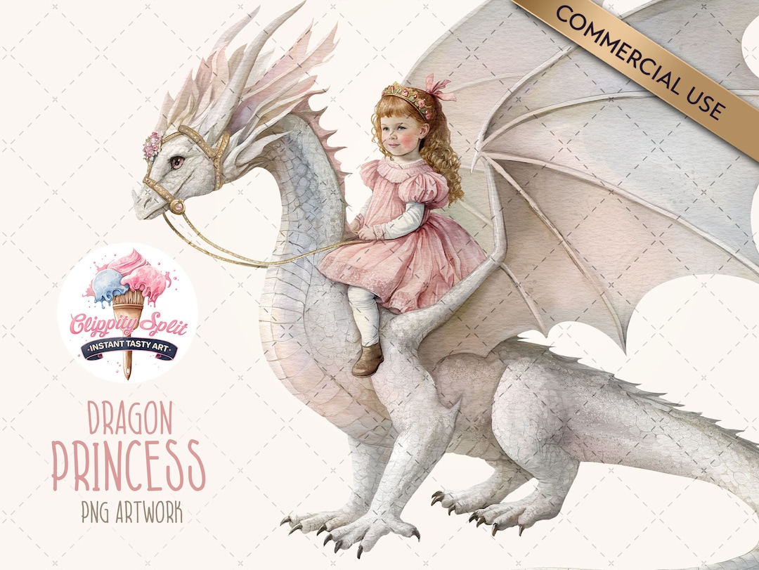 Princess and Dragon Clipart, Watercolor Princess, Girls Dragon Fantasy ...