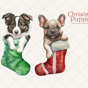 Christmas Puppy Clipart, Cute Christmas Puppies in Stockings, Dog ...