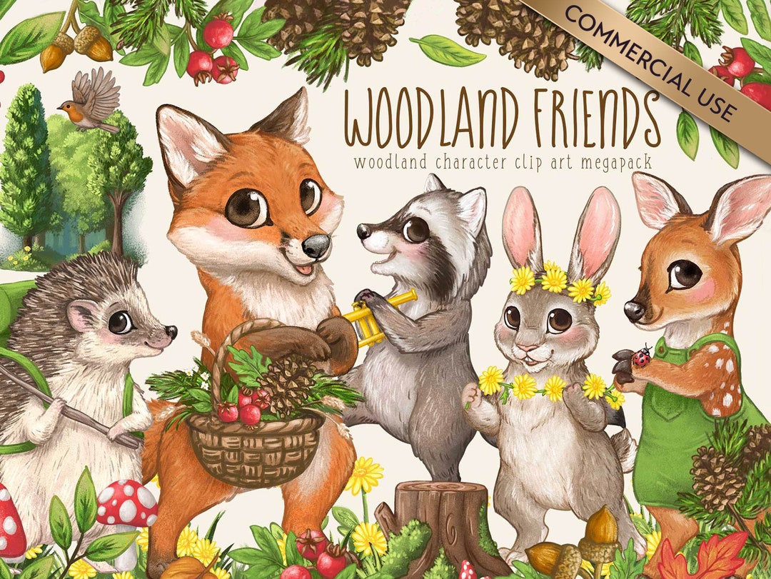 Woodland Animals Clipart Bundle, Fall Cute Hand Drawn Clipart of ...