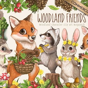 Woodland Animals Clipart Bundle, Fall Cute Hand Drawn Clipart of ...