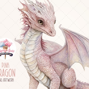 Pink Dragon Clipart, Elegant Watercolor Dragon Clipart for Girls ...
