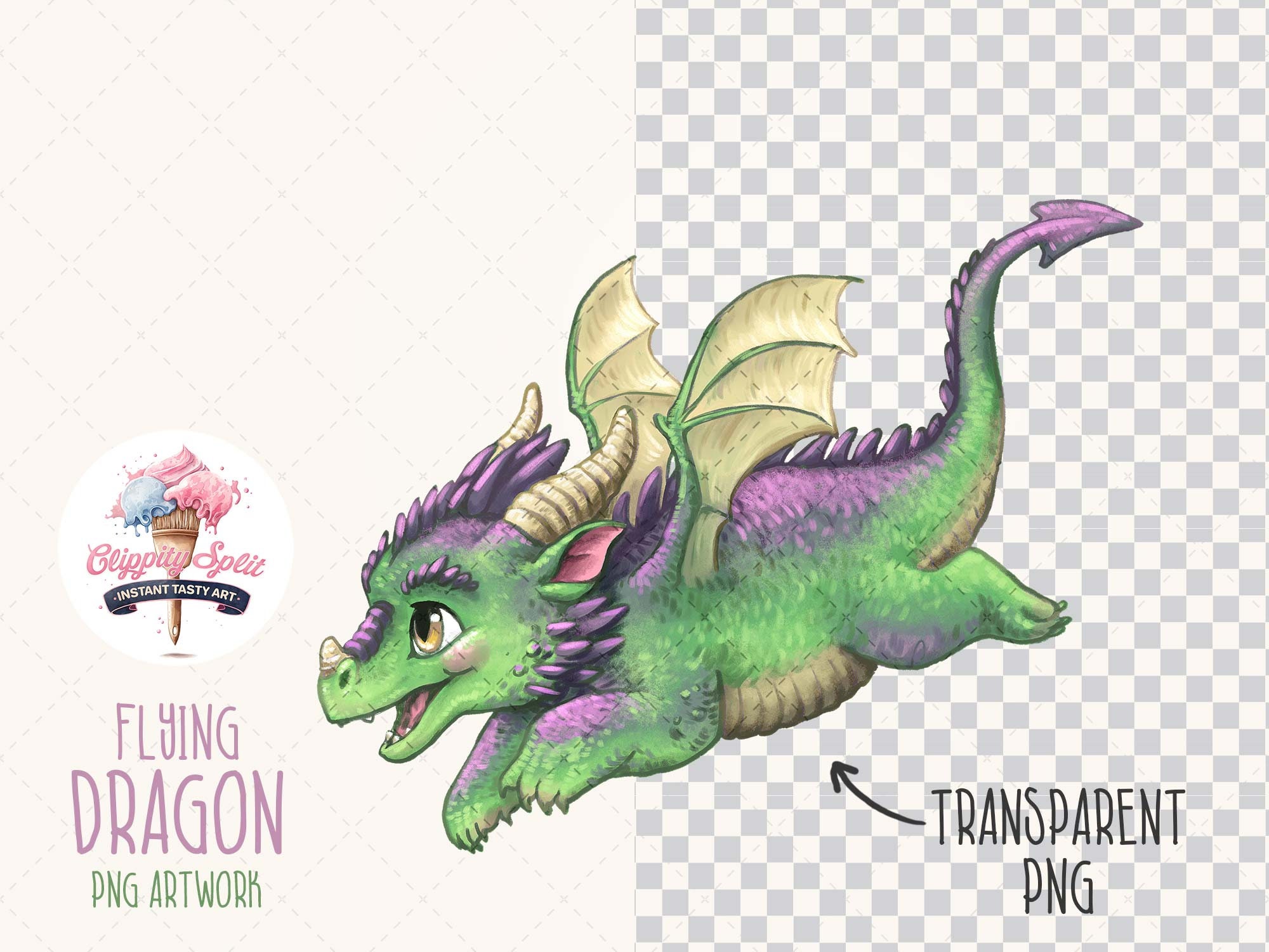 Cute Dragon Clipart Dragon PNG Illustration Flying Dragon - Etsy