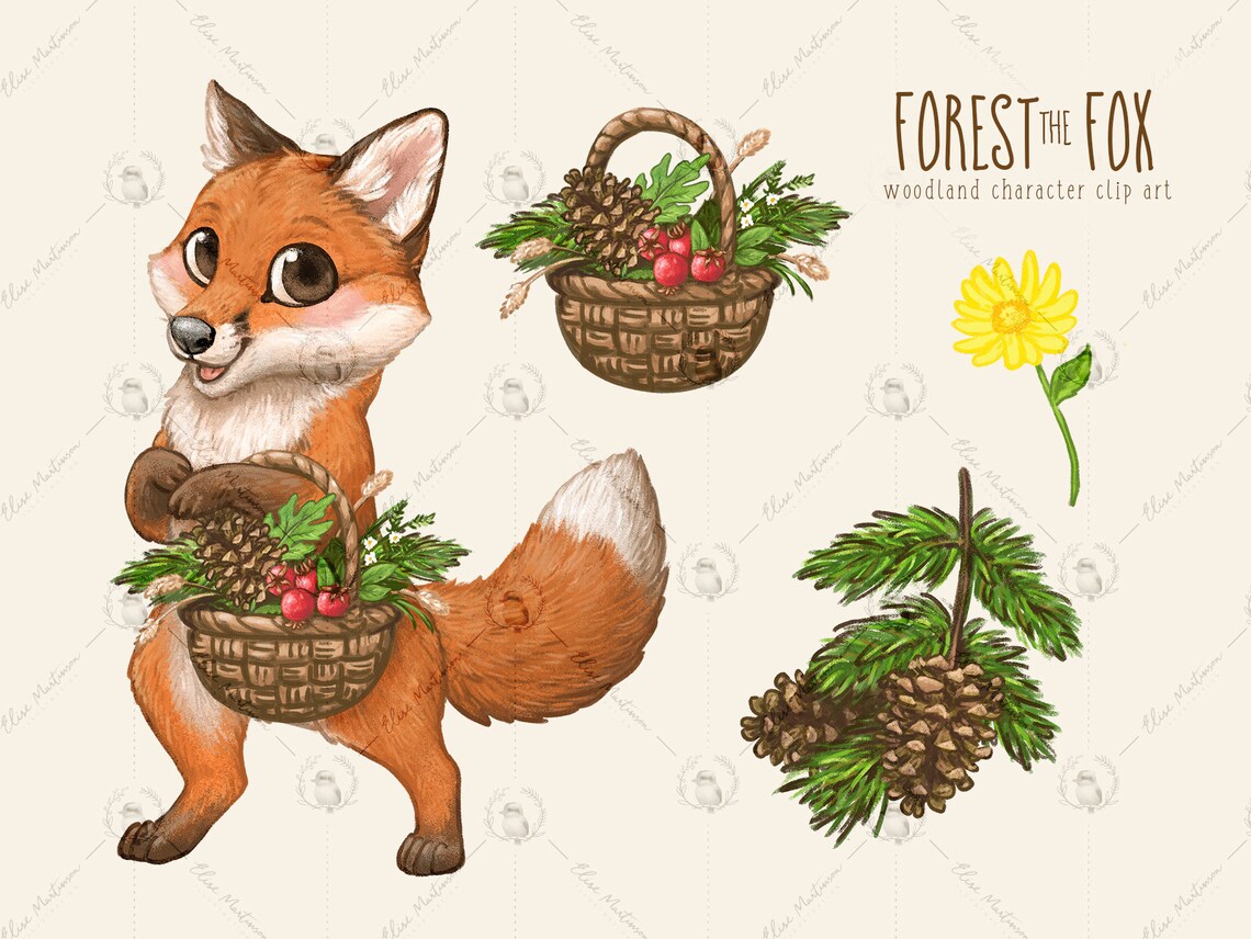 Cute Fox Clipart Woodland Clipart Fox Illustrations Fox - Etsy