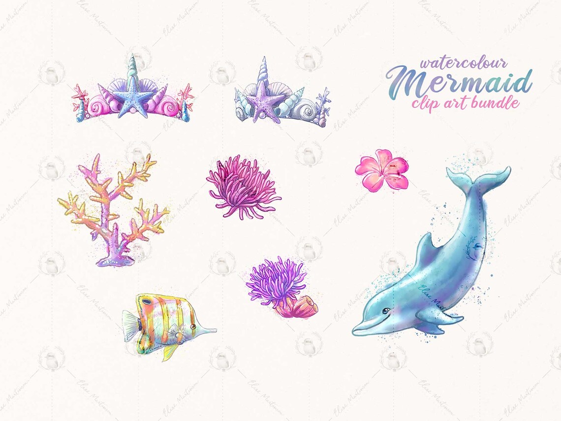 Mermaid Clipart Bundle Watercolor Mermaid PNG Mermaid Clip - Etsy