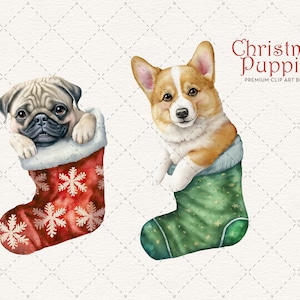Christmas Puppy Clipart, Cute Christmas Puppies in Stockings, Dog ...